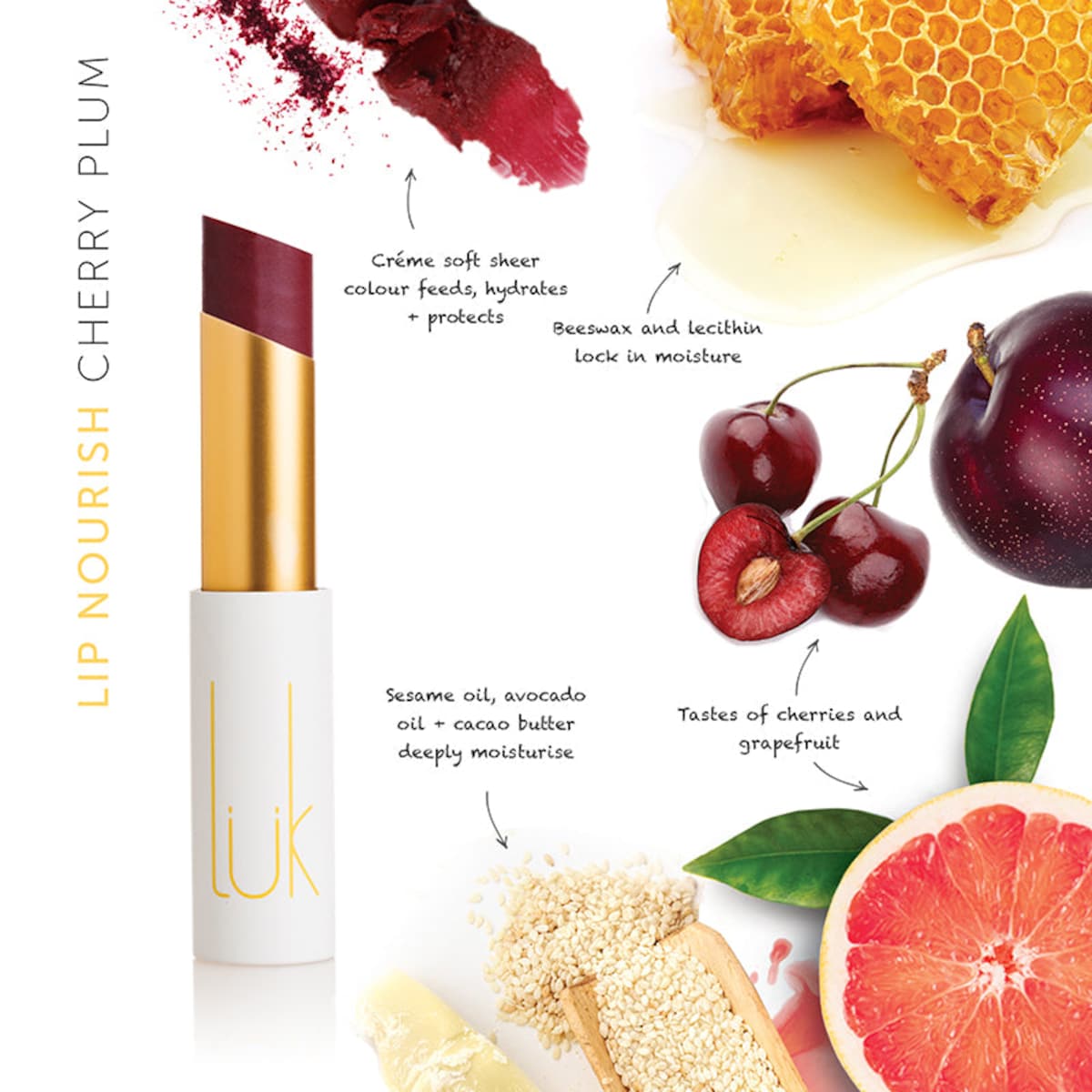 Luk Beautifood Lip Nourish Natural Lipstick Cherry Plum 3g