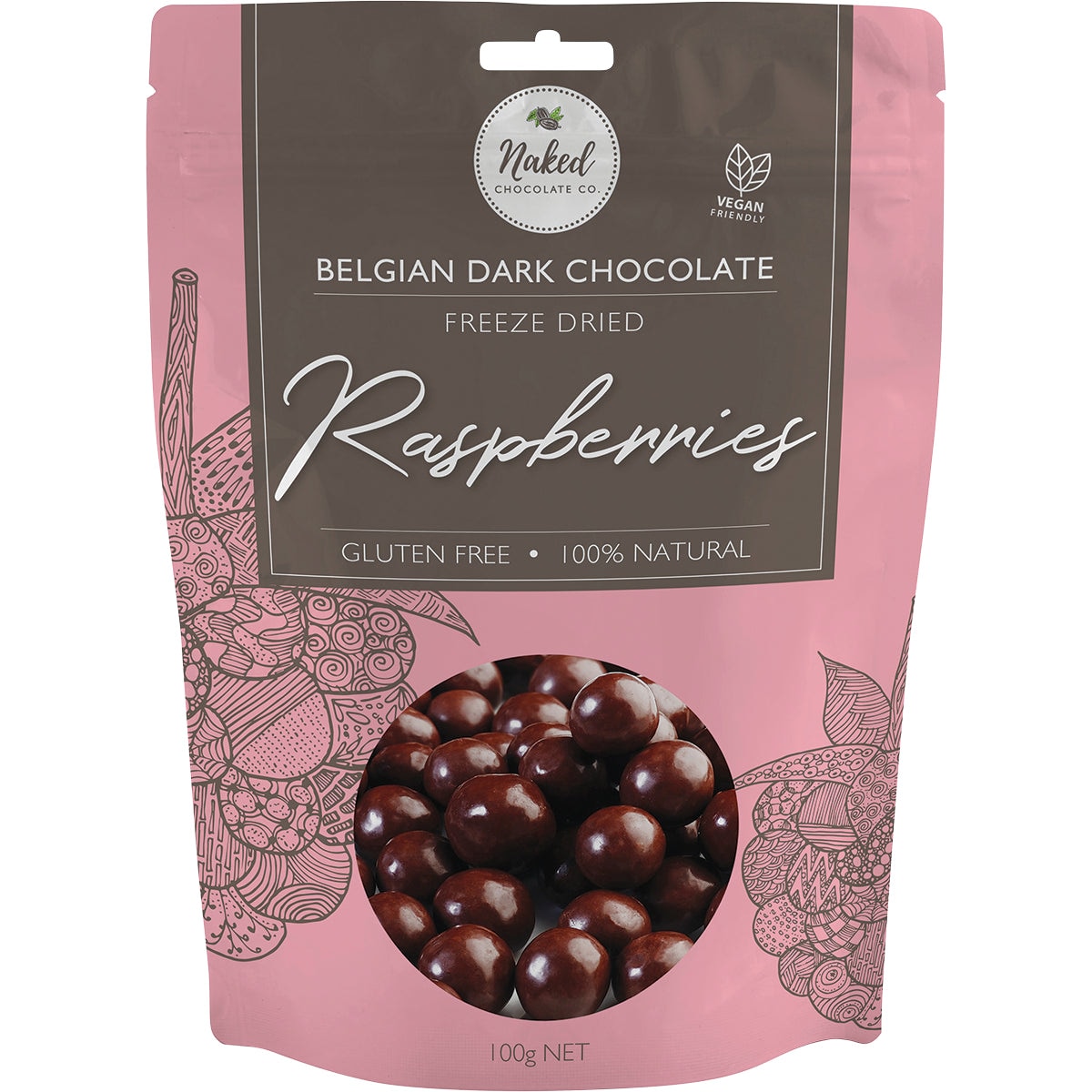 Naked Chocolate Co. Dark Chocolate Freeze Dried Raspberries 100G