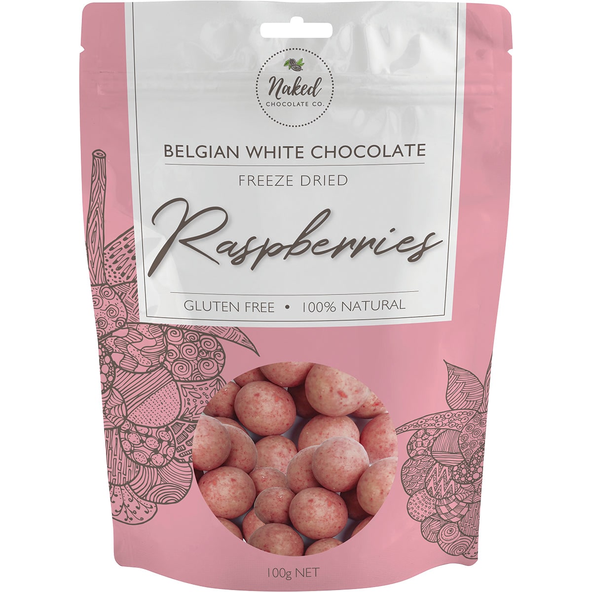 Naked Chocolate Co. White Chocolate Freeze Dried Raspberries 100G ...