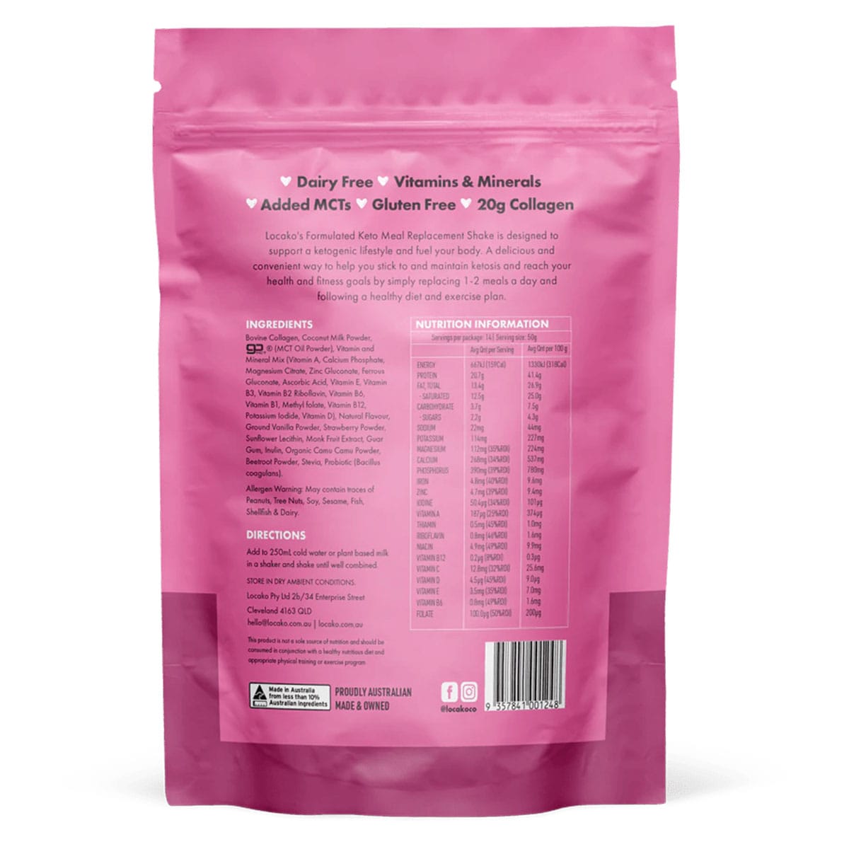 Locako Keto Meal Replacement Shake Vanilla Strawberry 700g