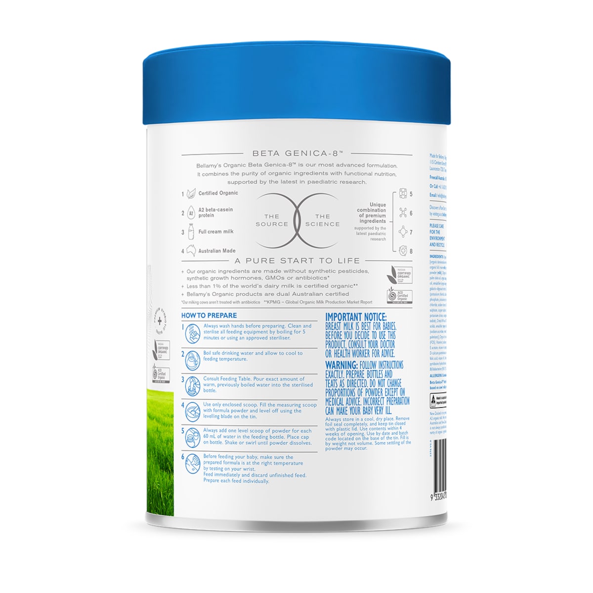 Bellamys Organic Beta Genica Step 1 Infant Formula 800g