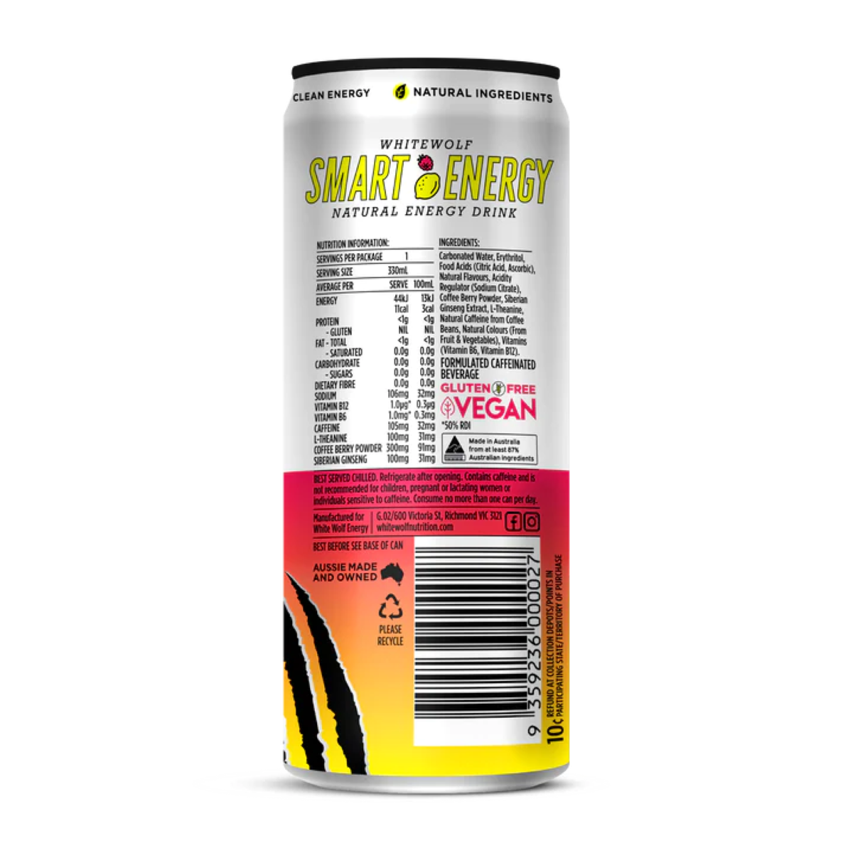White Wolf Smart Energy Drink Raspberry Lemonade 12 x 330ml
