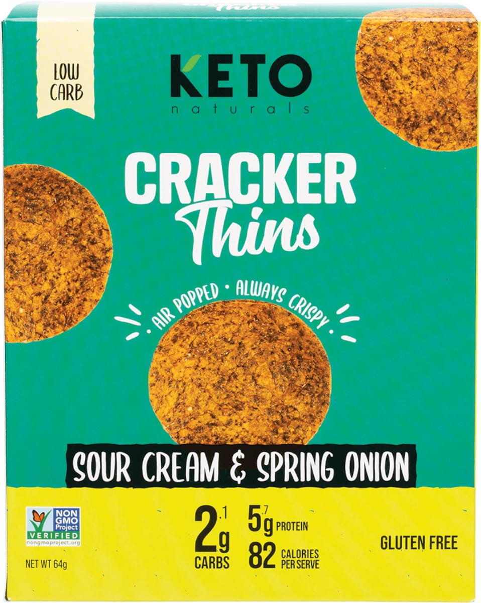 Keto Naturals Cracker Thins Sour Cream & Spring Onion 64G | Healthylife