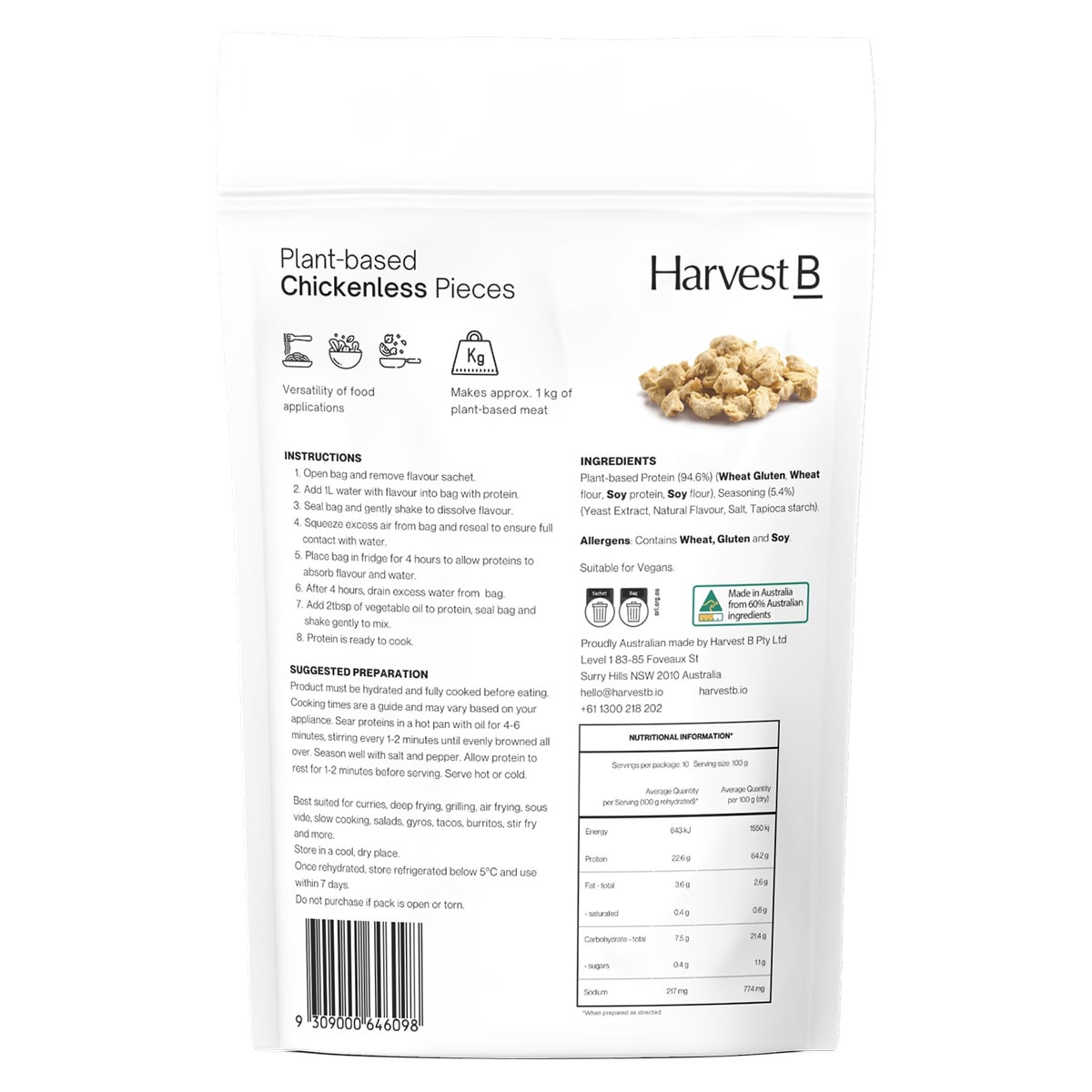 Harvest B Plant Based Dry Chickenless Pieces 350g