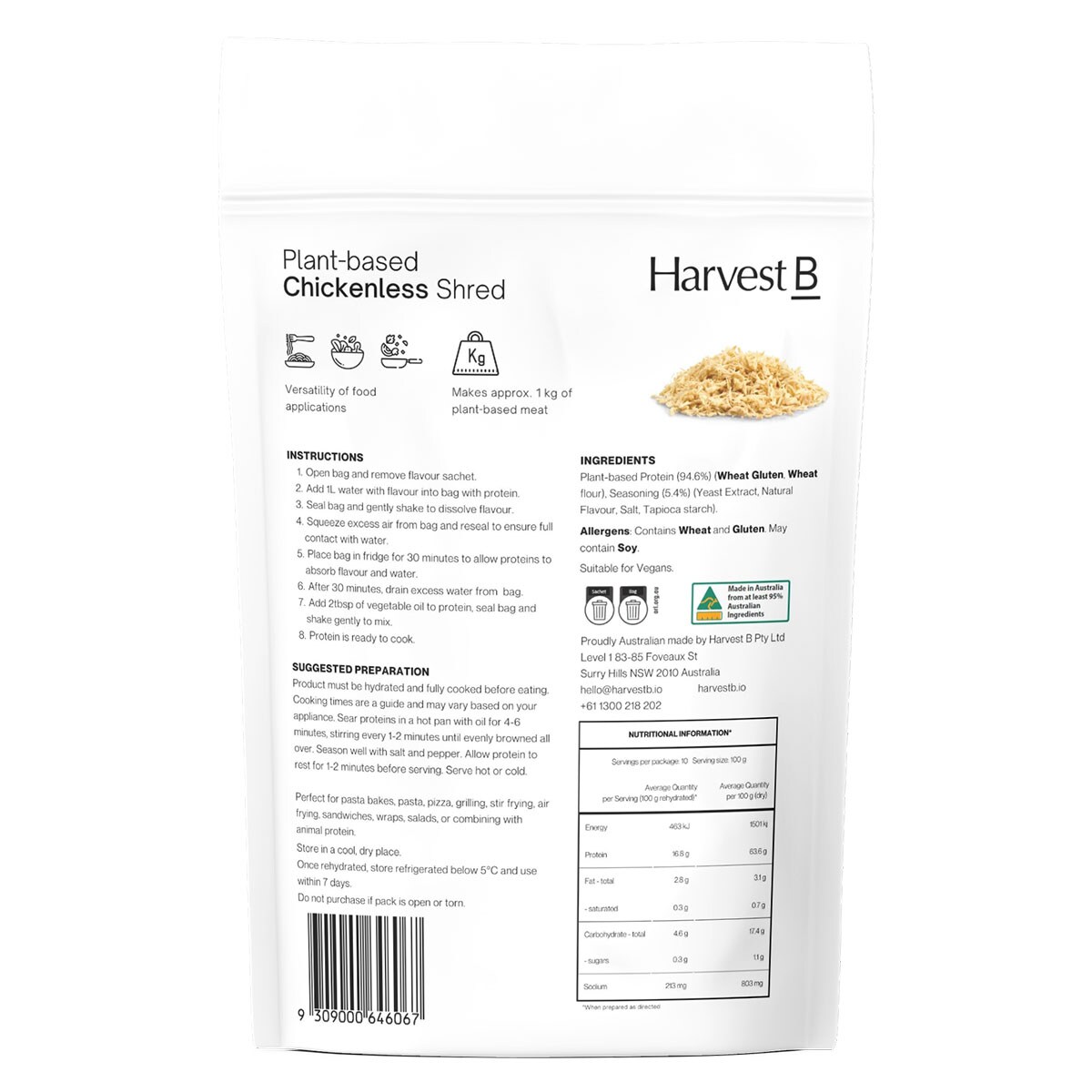 Harvest B Plant Based Dry Chickenless Shred 330g