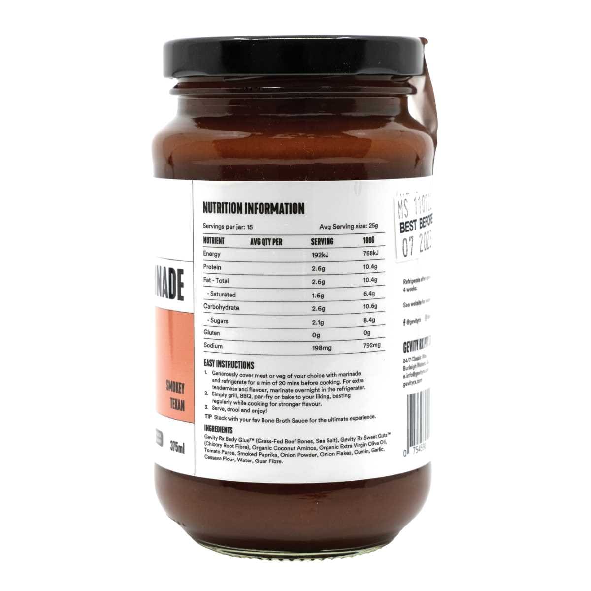 Gevity Rx Bone Broth Marinade Smokey Texan 375ml