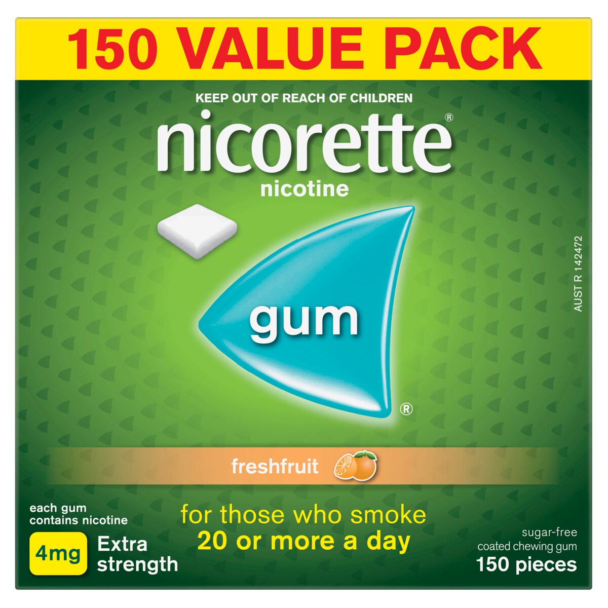 Nicorette Quit Smoking Nicotine Gum Fresh Fruit 4mg 150 Pack