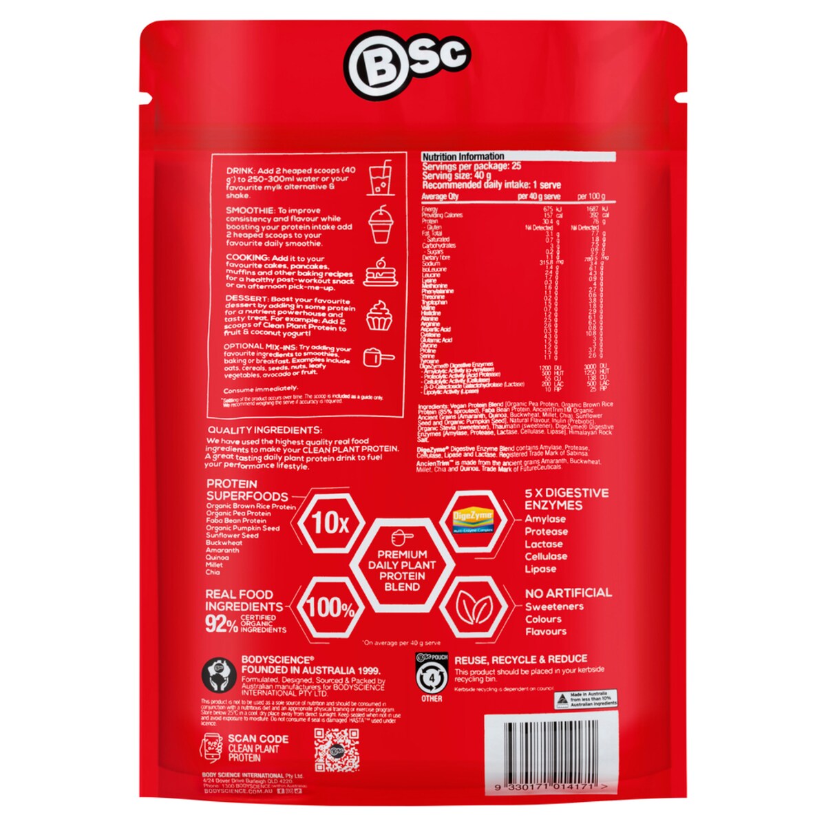 BSc Body Science Clean Plant Protein Premium Vanilla 1kg