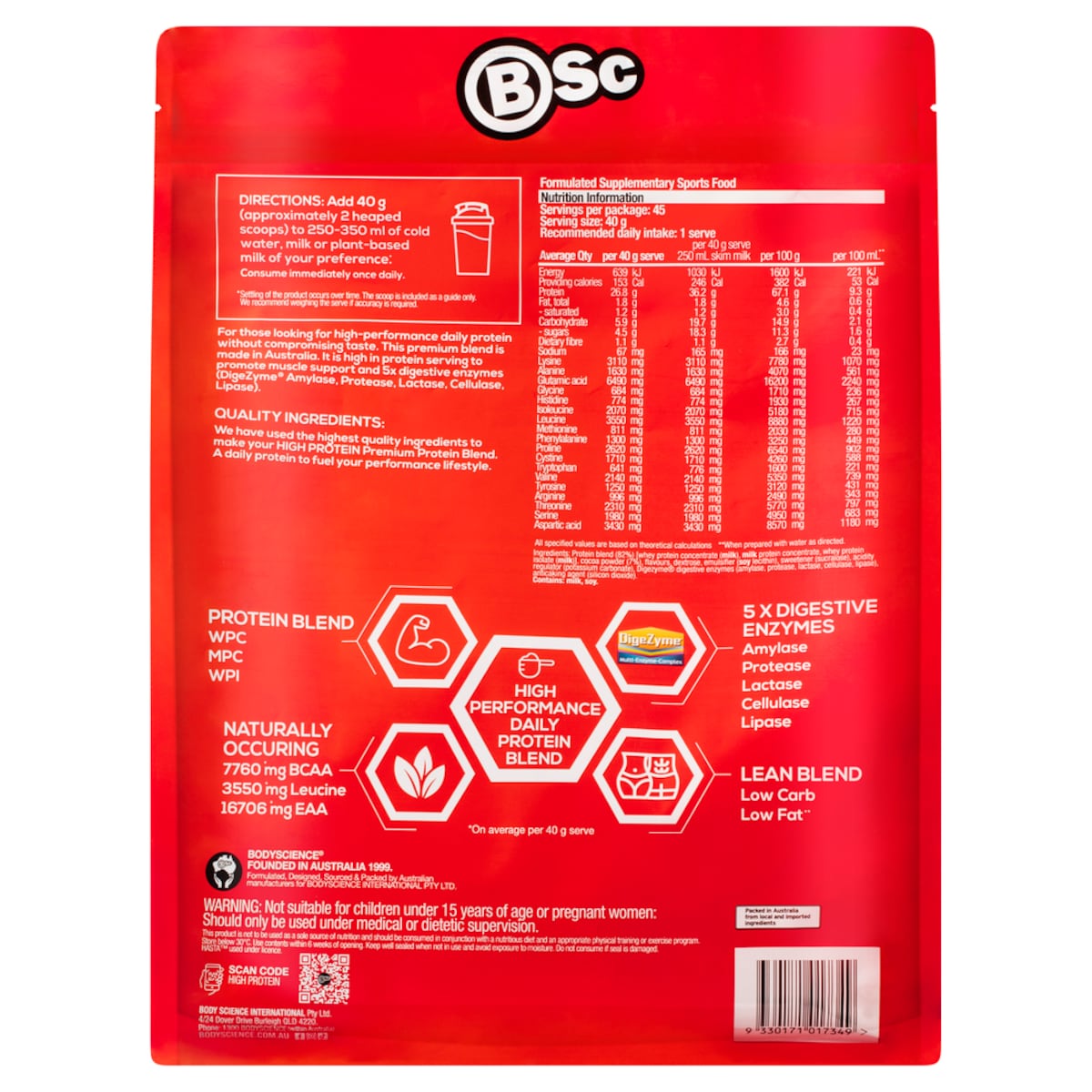 BSc Body Science Whey Protein Powder Chocolate - 1.8kg