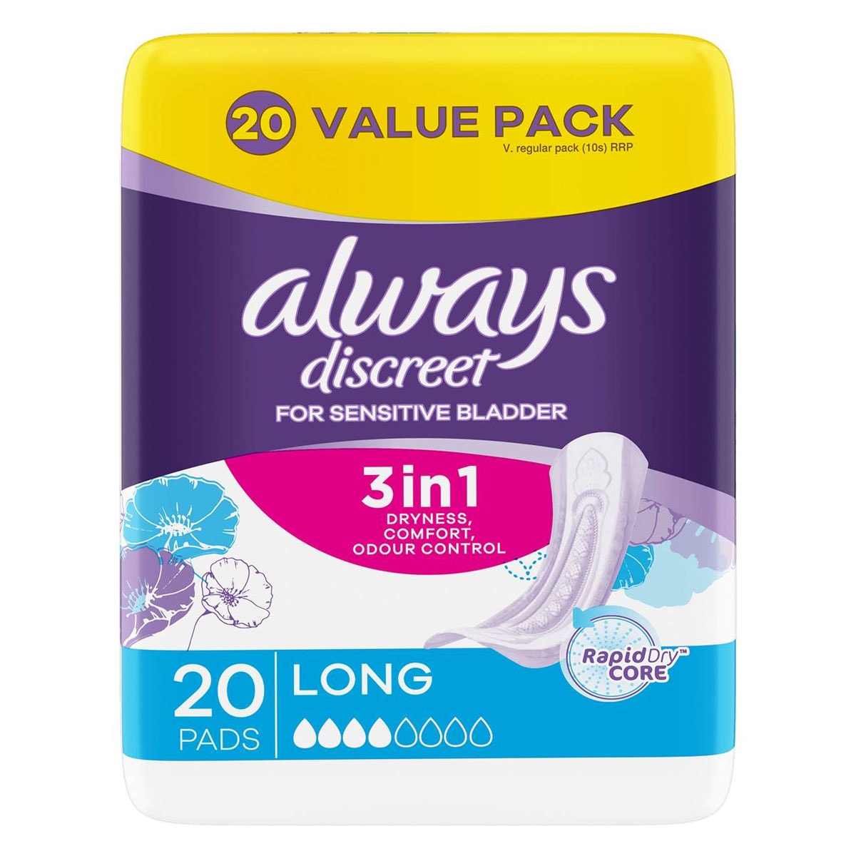 Always Discreet Incontinence Pads Long 20 Pack