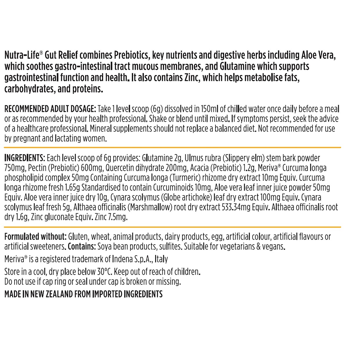 Nutra-Life Gut Relief Powder Mango/Orange - 180g