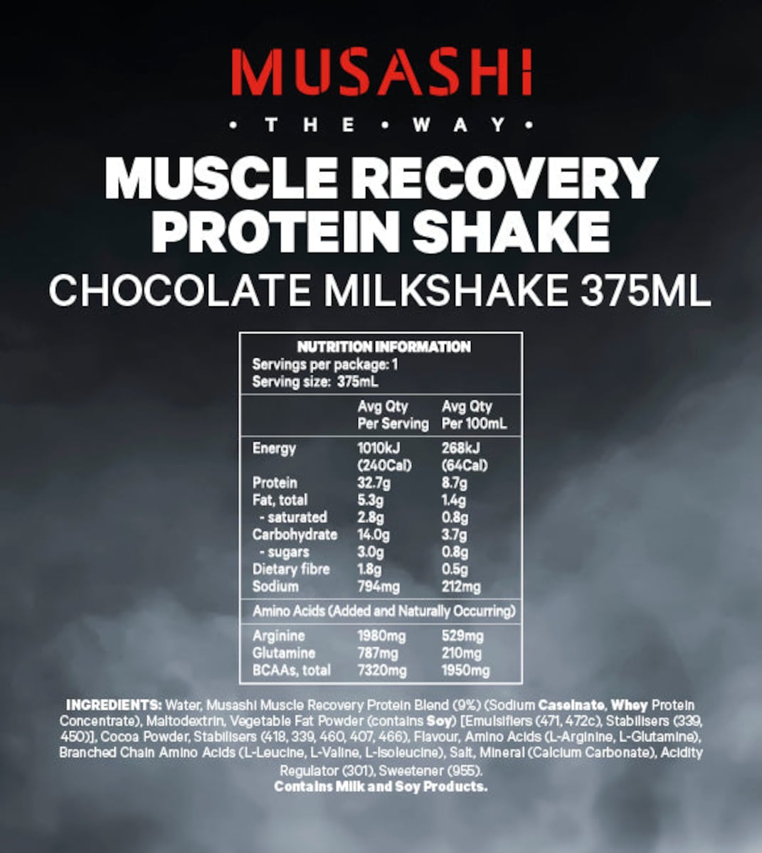 Musashi Muscle Recovery Protein Shake Chocolate 6 x 375ml