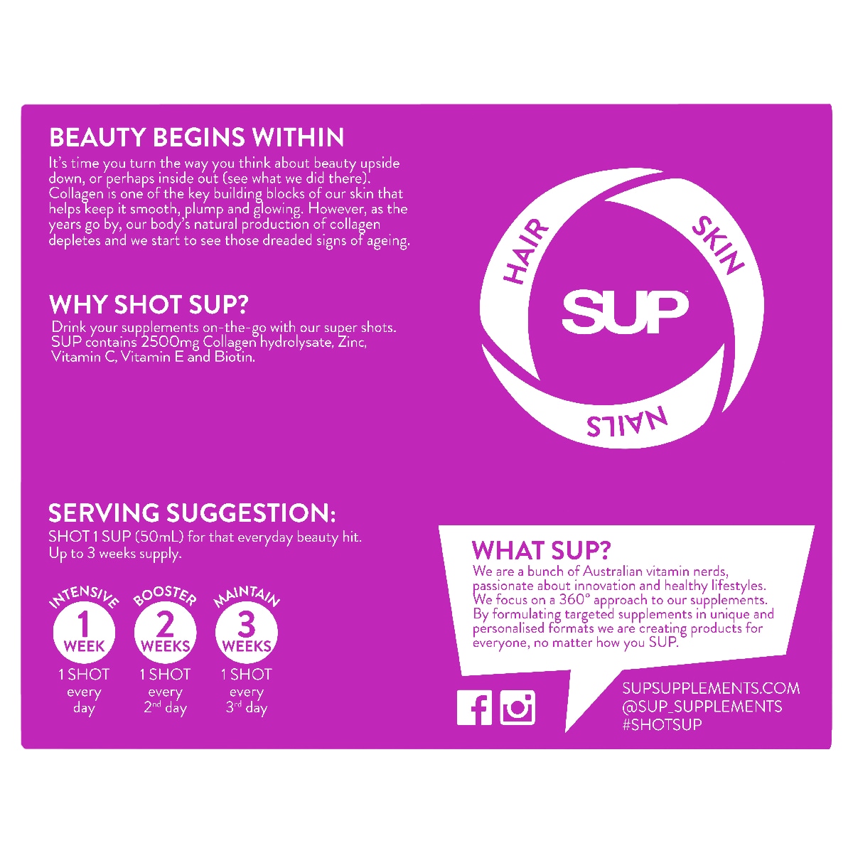 SUP Shots Collagen Hair Skin & Nails 8 x 50ml