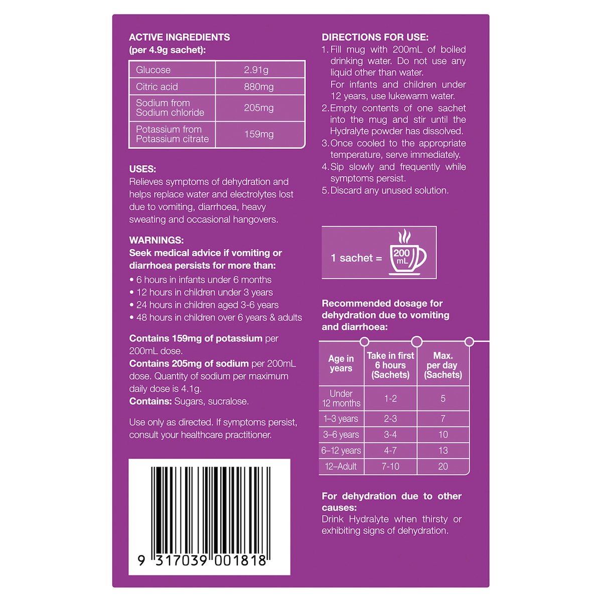 Hydralyte Hot Hydration Drink Berry Fusion Sachet 10 Pack