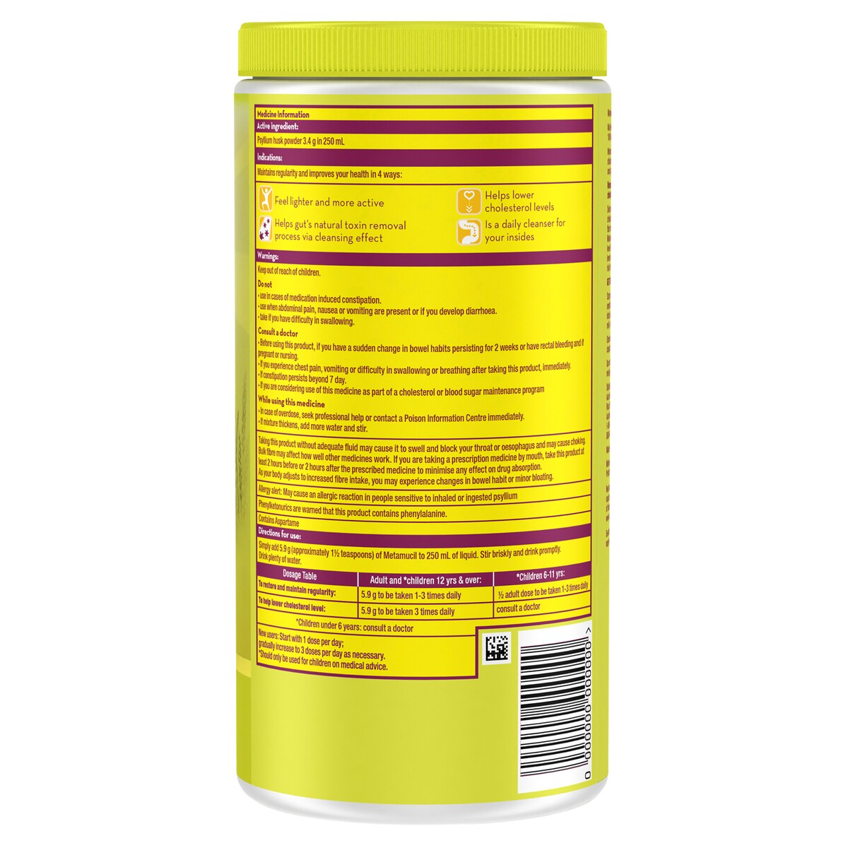 Metamucil Fibre Supplement Lemon Lime Smooth 673g