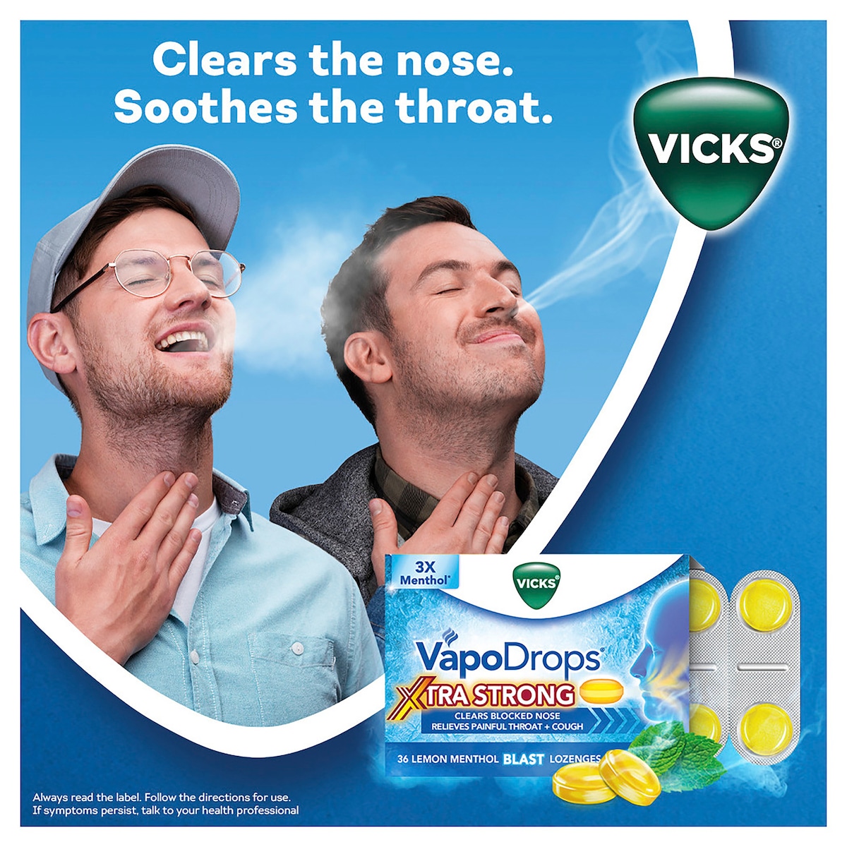 Vicks VapoDrops + Cough Xtra Strong Lemon Menthol Blast 36 Lozenges
