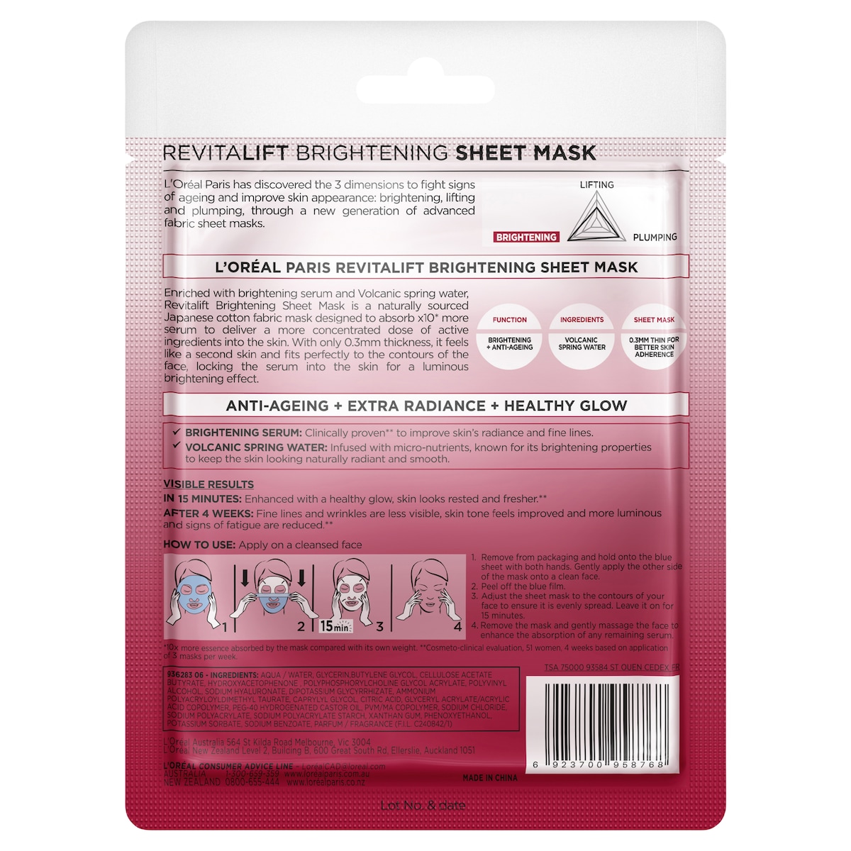 L'Oreal Revitalift Brightening Sheet Mask 30g