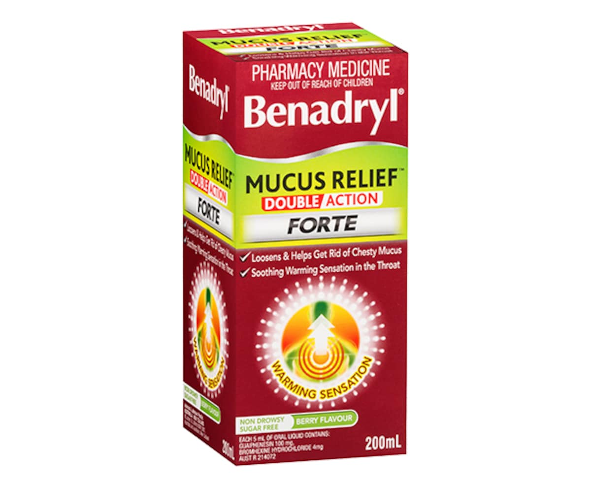 Benadryl Cough Liquid Mucus Relief Double Action Forte 200ml | Healthylife