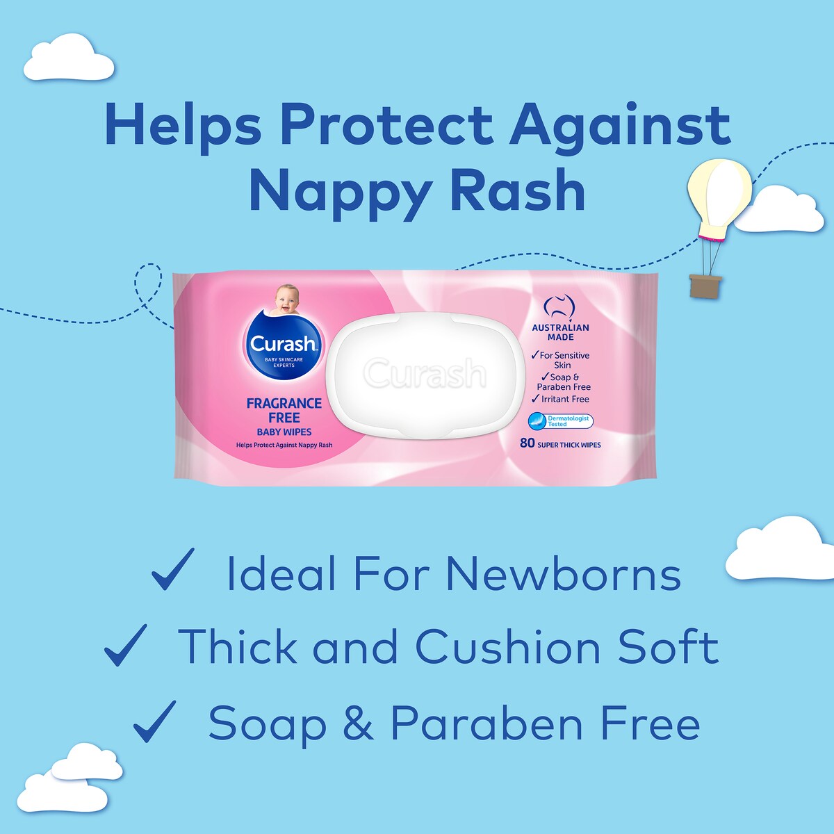Curash Baby Fragrance Free 80 Baby Wipes