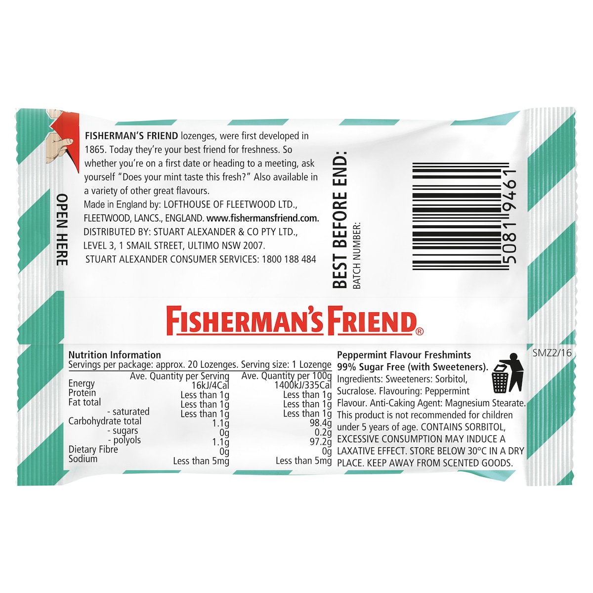 Fishermans Friend Sugar Free Mint Lozenges 25g