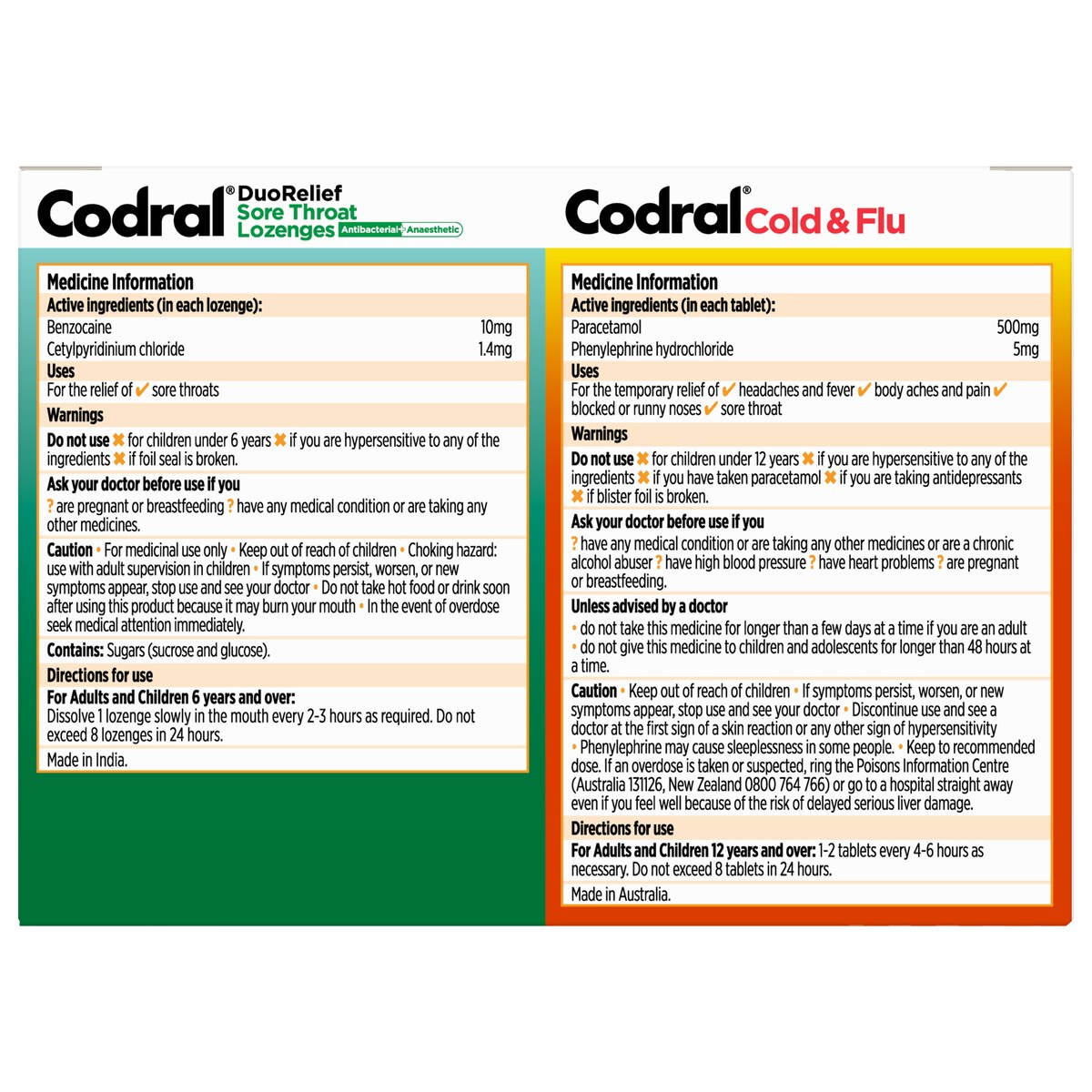Codral Plus Sore Throat Lozenges 16 and Cold & Flu + Decongestant 20 ...